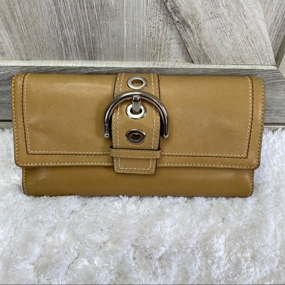 Coach | Bags | Coach Soho Buckle Trifold Wallet Checkbook Cover Tan ...